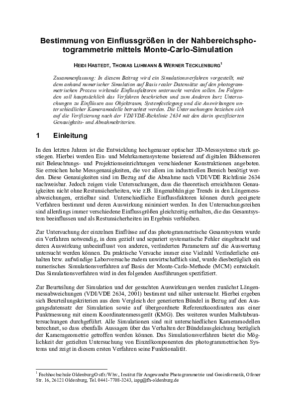 (PDF) Bestimmung von Einflussgrößen in der Nahbereichspho- togrammetrie ...