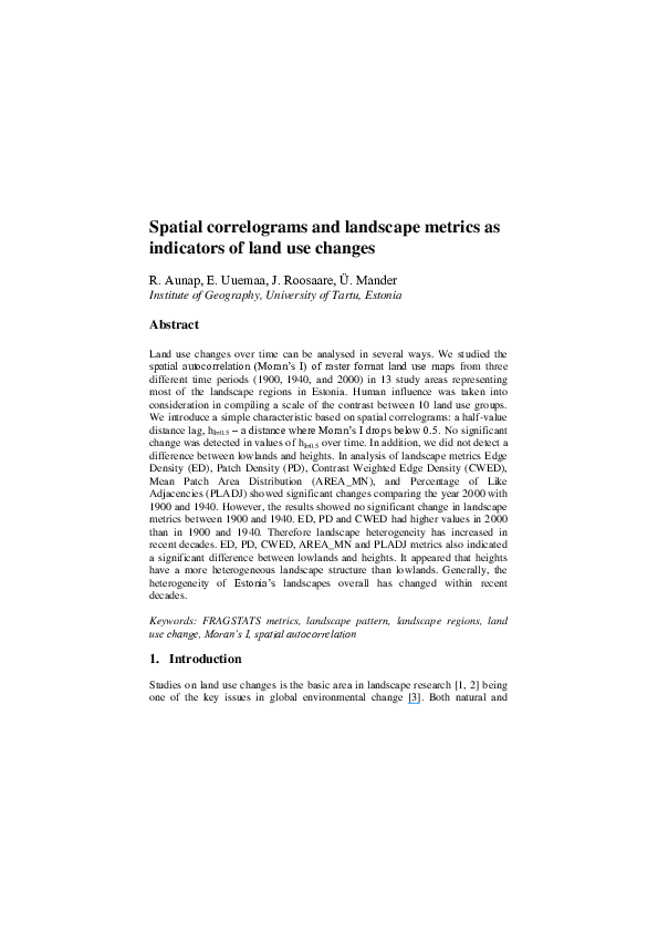(PDF) Spatial correlograms and landscape metrics as indicators of land ...