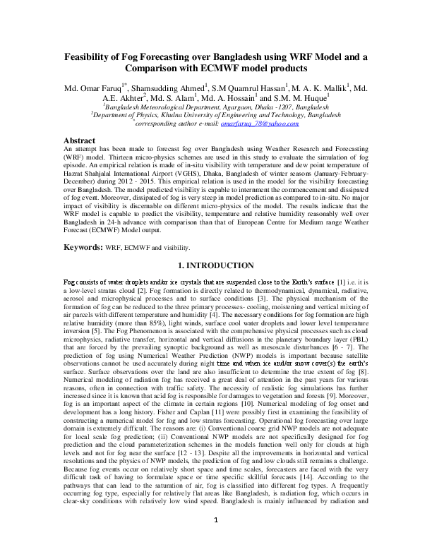 (PDF) Fog Forecasting in Bangladesh: WRF vs ECMWF Models