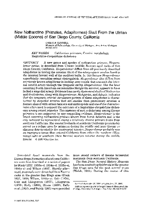 (PDF) New notharctine (primates, adapiformes) skull from the Uintan ...