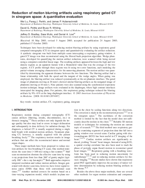(PDF) Reduction of motion blurring artifacts using respiratory gated CT in sinogram space: A ...