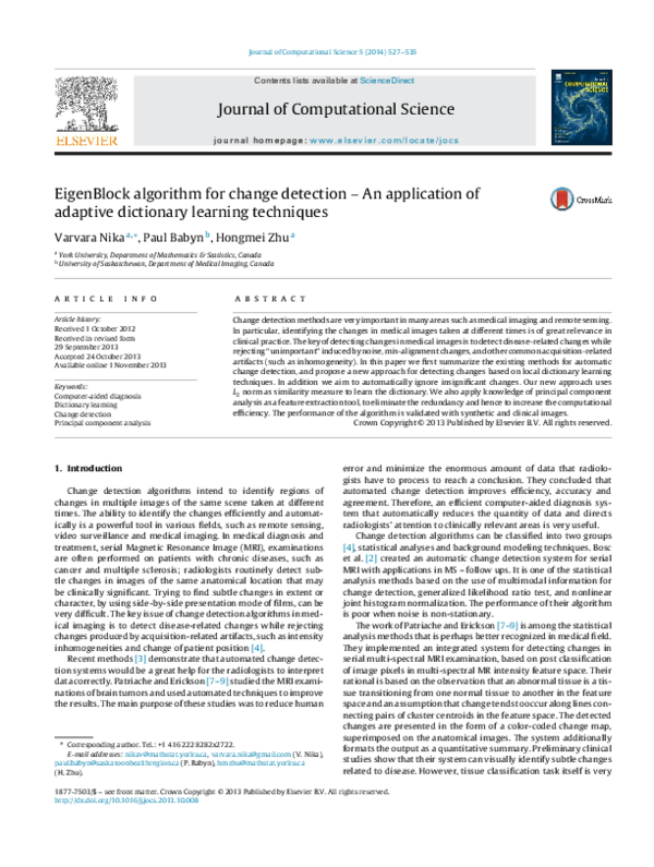 (PDF) EigenBlock algorithm for change detection – An application of adaptive dictionary learning ...