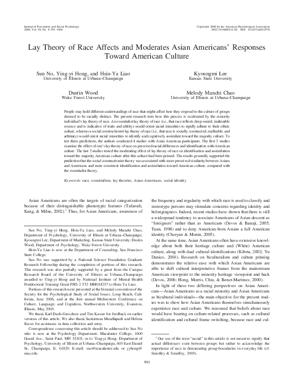 (PDF) Lay theory of race affects and moderates Asian Americans ...