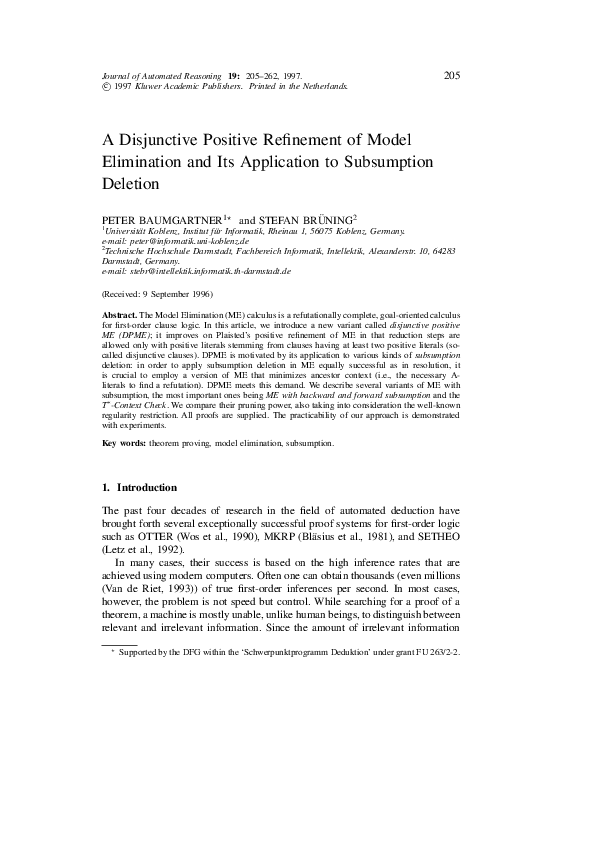 (PDF) A disjunctive positive refinement of model elimination and its application to subsumption ...
