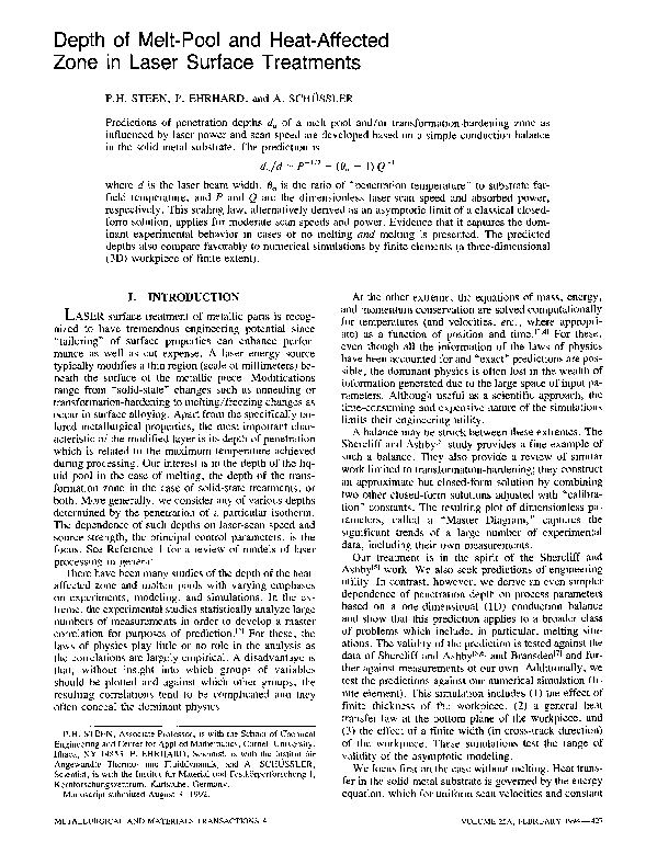 (PDF) Depth of melt- pool and heat- affected zone in laser surface ...
