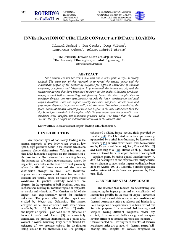 (PDF) Investigation of Circular Contact at Impact Loading