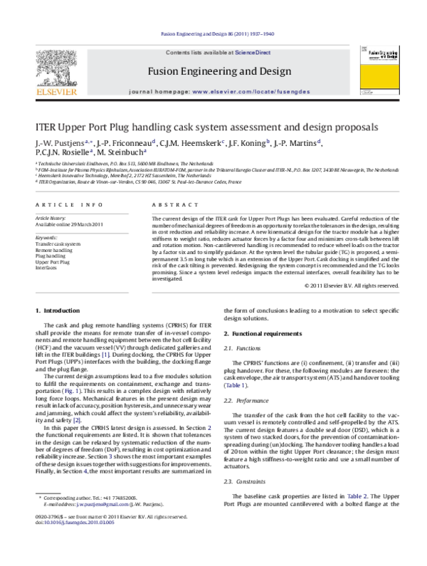 (PDF) ITER Upper Port Plug handling cask system assessment and design ...