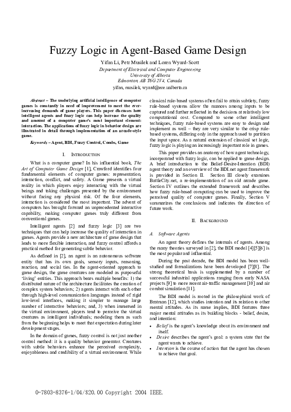 (PDF) Fuzzy logic in agent-based game design