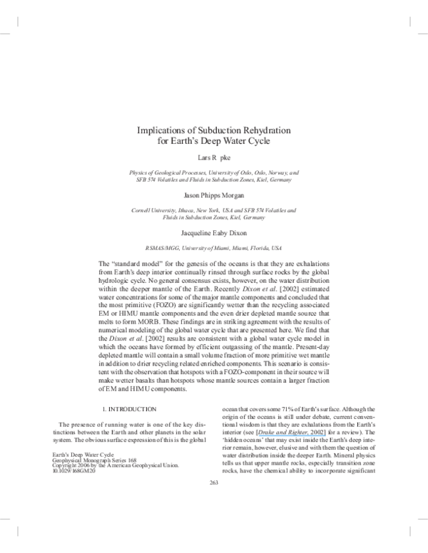 (PDF) Implications of subduction rehydration for Earth's deep water cycle