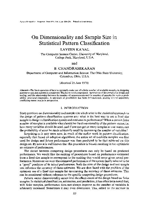 Pdf On Dimensionality And Sample Size In Statistical Pattern