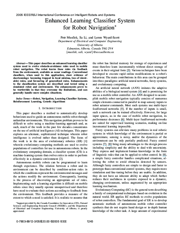 (PDF) Enhanced learning classifier system for robot navigation