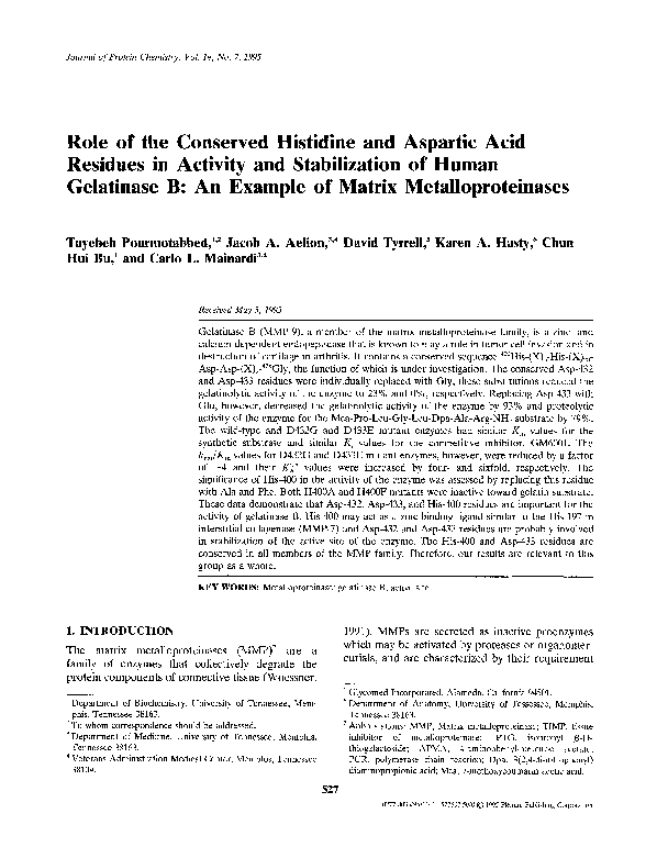 (PDF) Role of the conserved histidine and aspartic acid residues in ...