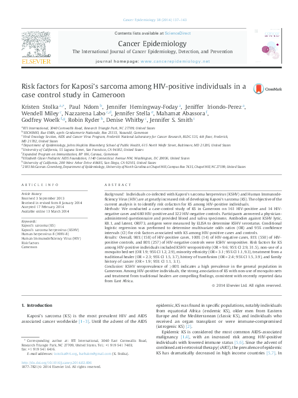 (PDF) Risk factors for Kaposi's sarcoma among HIV-positive individuals in a case control study ...