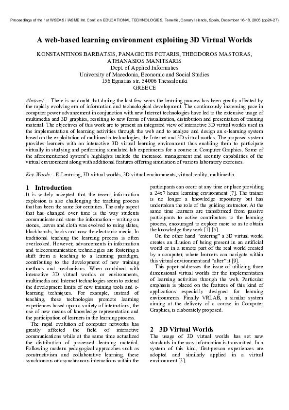 (PDF) A web-based learning environment exploiting 3D Virtual Worlds