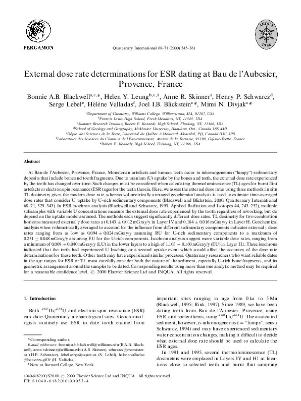 (PDF) External dose rate determinations for ESR dating at Bau de l ...