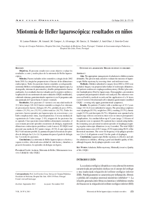 (PDF) Miotomía de Heller laparoscópica: resultados en niños