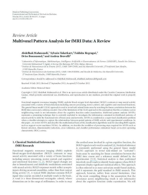 (PDF) Multivoxel Pattern Analysis for fMRI Data: A Review