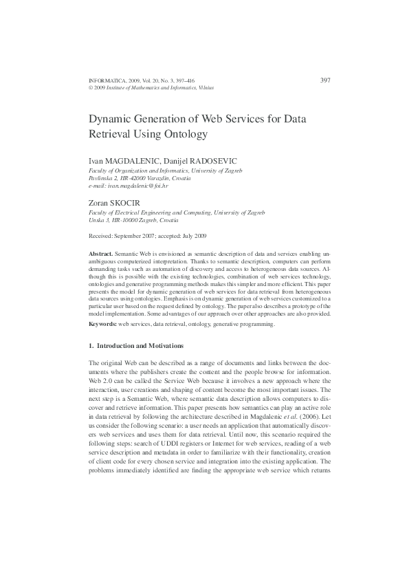 (PDF) Dynamic Generation of Web Services for Data Retrieval Using Ontology (PDF) Dynamic Generation of Web Services for Data Retrieval Using Ontology