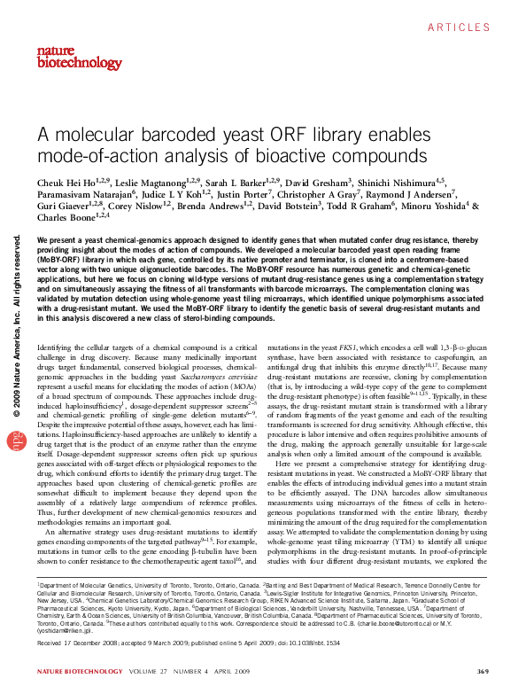 (PDF) A molecular barcoded yeast ORF library enables mode-of-action ...