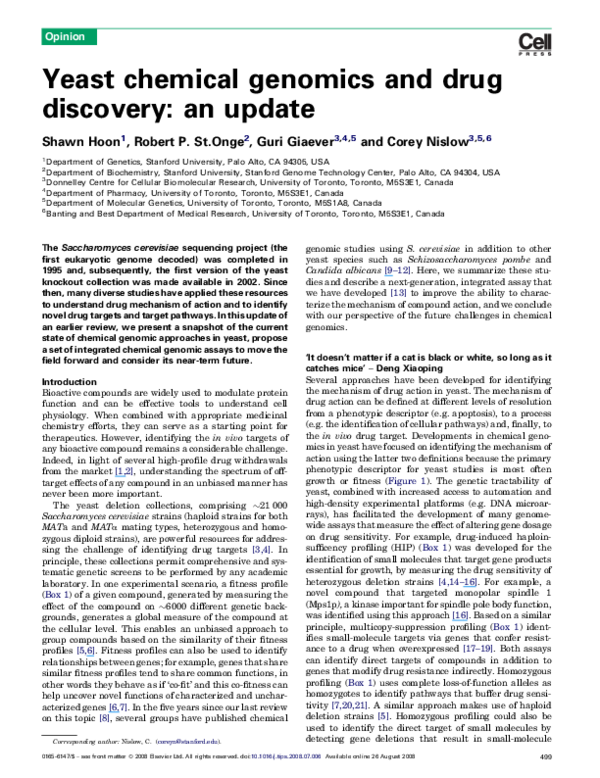 (PDF) Yeast chemical genomics and drug discovery: an update
