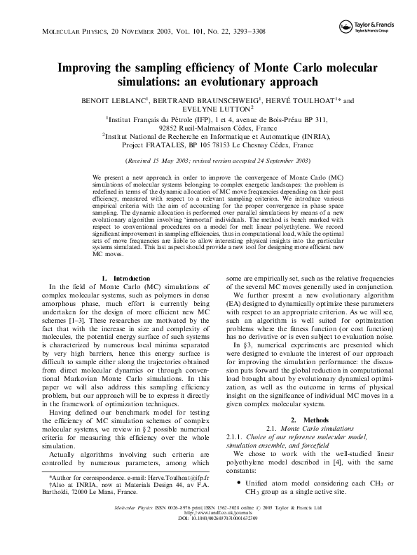 Pdf Improving The Sampling Efficiency Of Monte Carlo Molecular Simulations An Evolutionary