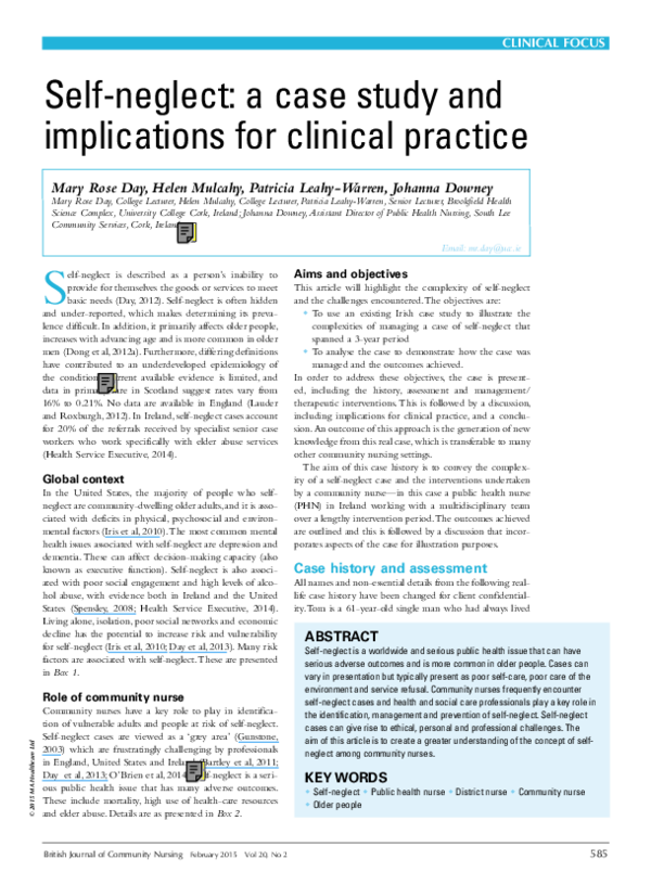(PDF) Self-neglect: a case study and implications for clinical practice