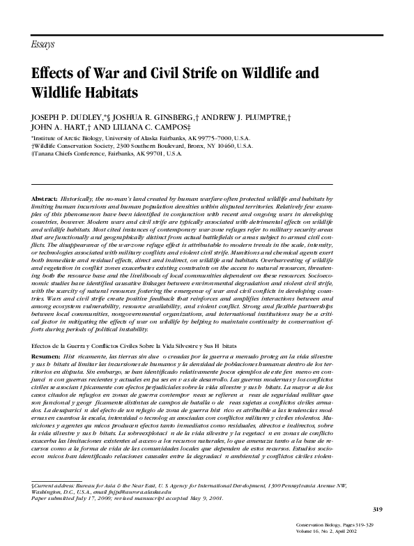 (PDF) Effects of war and civil strife on wildlife and wildlife habitats