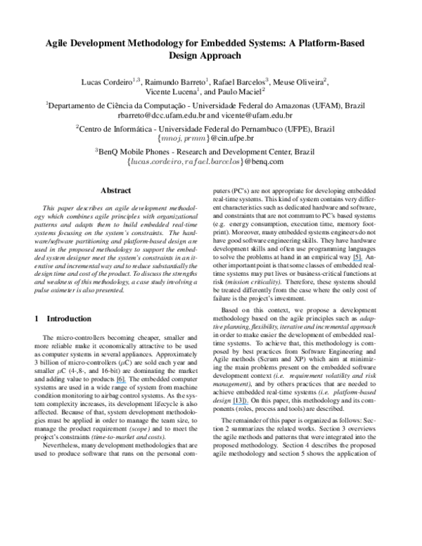 (PDF) Agile development methodology for embedded systems: A platform-based design approach