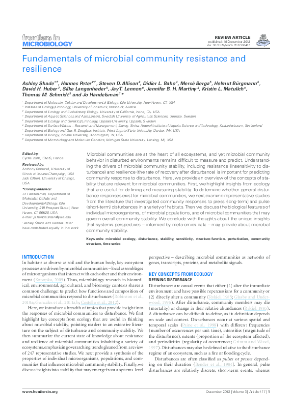 (PDF) Fundamentals of microbial community resistance and resilience