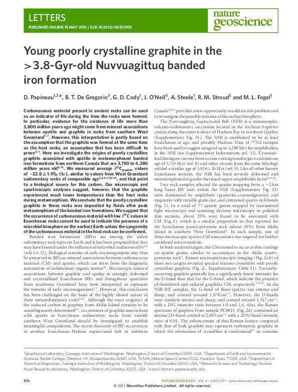 (PDF) Young poorly crystalline graphite in the> 3.8-Gyr-old ...