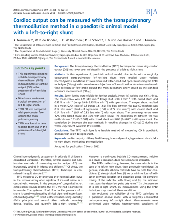 Pdf Cardiac Output Can Be Measured With The Transpulmonary Thermodilution Method In A