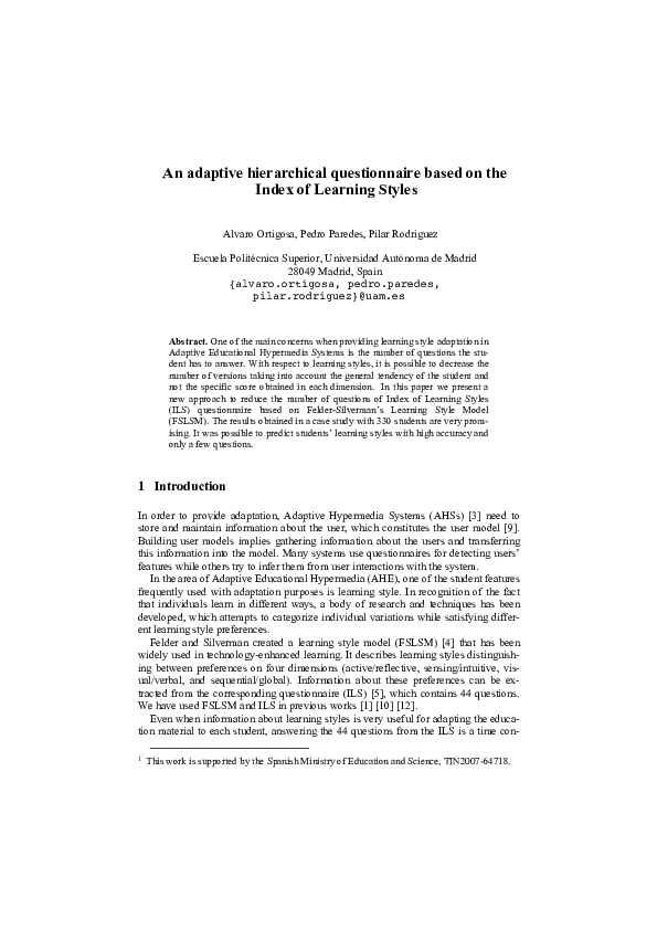 (PDF) An adaptive hierarchical questionnaire based on the Index of Learning Styles | Alvaro ...