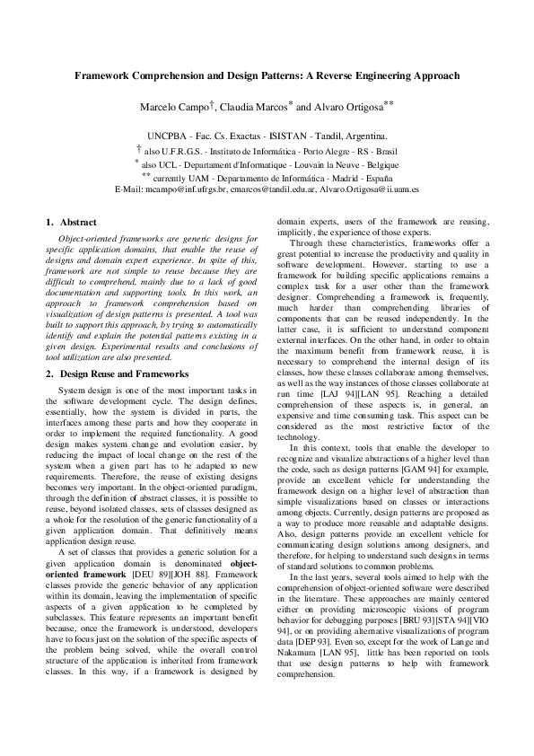 (PDF) Framework Comprehension and Design Patterns: A Reverse Engineering Approach