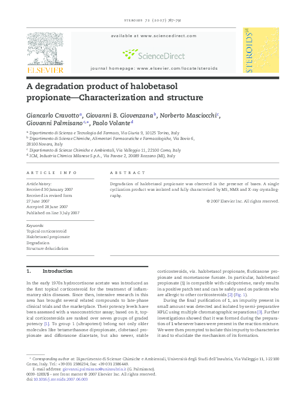 (PDF) A degradation product of halobetasol propionate: characterization ...