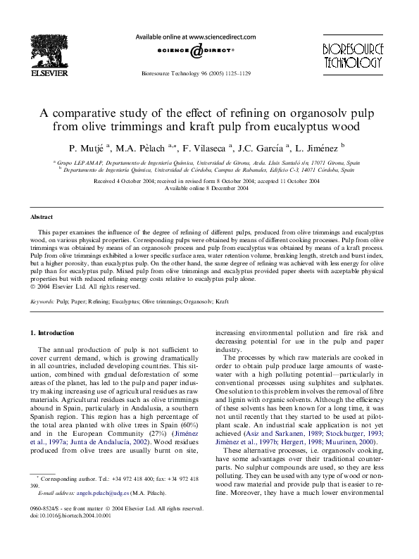 (PDF) A comparative study of the effect of refining on organosolv pulp ...