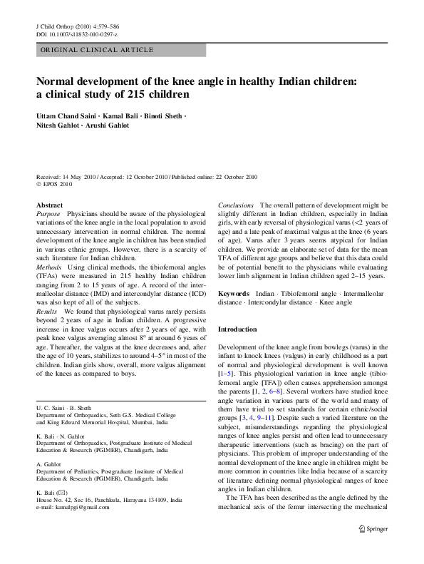 (PDF) Normal development of the knee angle in healthy Indian children ...