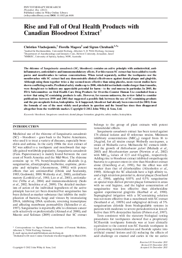 (PDF) Rise and fall of oral health products with Canadian bloodroot extract