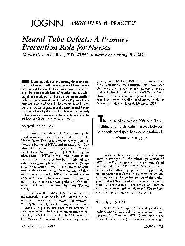 (PDF) Neural Tube Defects: A Primary Prevention Role for Nurses ...