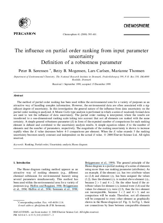 (PDF) The influence on partial order ranking from input parameter uncertainty
