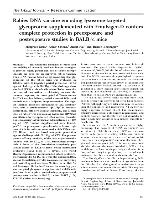 (PDF) Rabies DNA vaccine encoding lysosome-targeted glycoprotein ...