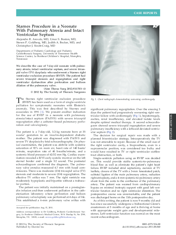 (PDF) Starnes Procedure in a Neonate With Pulmonary Atresia and Intact ...