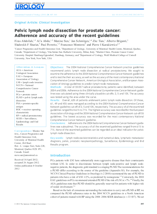 (PDF) Pelvic lymph node dissection for prostate cancer: adherence and ...