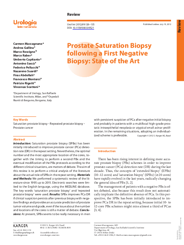 (PDF) Prostate Saturation Biopsy following a First Negative Biopsy ... (PDF) Prostate Saturation Biopsy following a First Negative Biopsy ...