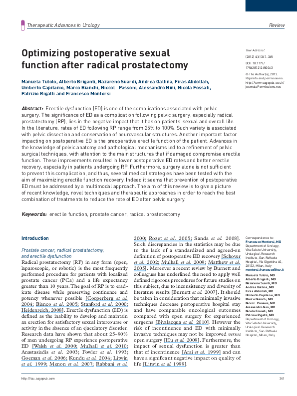 Optimizing Postoperative Sexual Function After Radical Prostatectomy