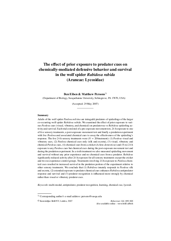 (PDF) The effect of prior exposure to predator cues on chemically ...
