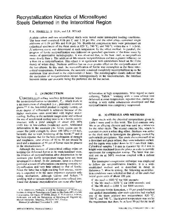 (PDF) Recrystallization kinetics of microalloyed steels deformed in the intercritical region