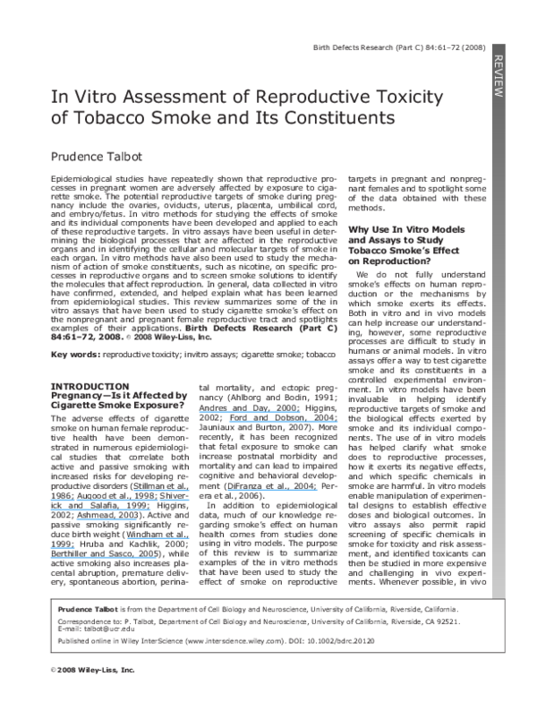 (PDF) In vitro assessment of reproductive toxicity of tobacco smoke and ...
