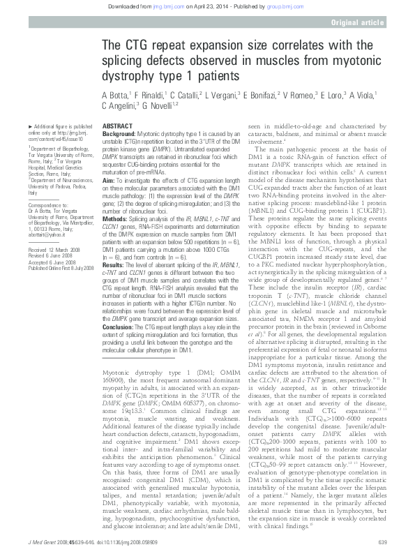 (PDF) The CTG repeat expansion size correlates with the splicing ...