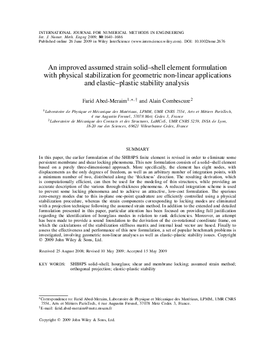 (PDF) An improved assumed strain solidâ shell element formulation with ...