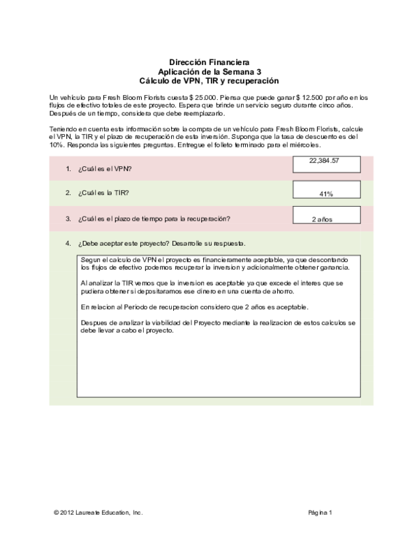 (DOC) Cálculo de VPN, TIR y recuperación